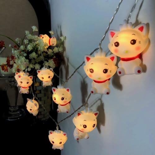 Riaxuebiy 1.65M 10LEDs Marie Cat Fairy Light, White Fox Night Light ...