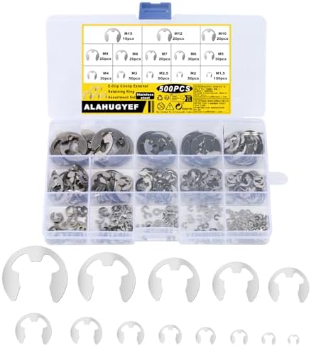 E-Clip Kit, 500 Pcs C-Clip External Retaining Ring Clips for Circlip ...