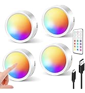 USB Rechargeable LED Puck Lights with Remote Control, Black Battery ...
