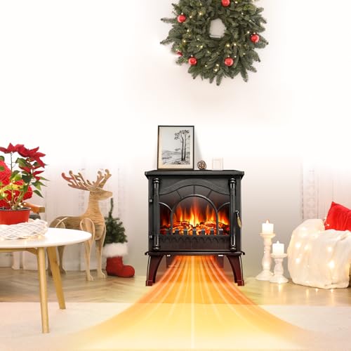 20" Electric Fireplace Heater with Thermostat,3D Hyper-Realistic Flame ...