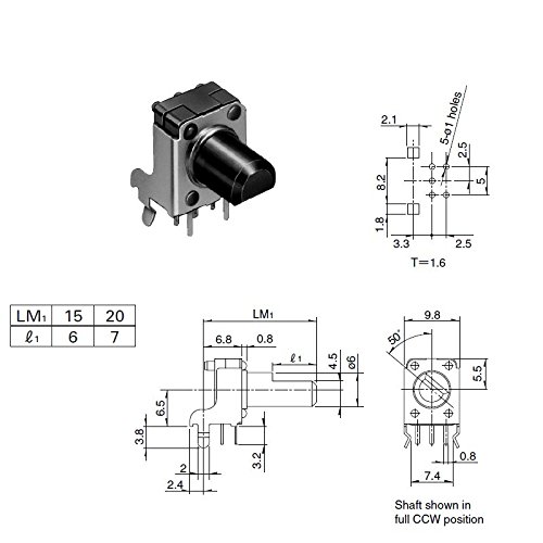 Potentiometer für Printmontage, 2x10K, log, 90°, 15mm, Achse flach ...