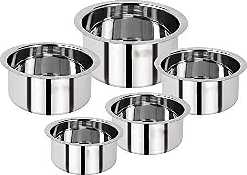 Buy Stainless Steel Tope Set Flat Bottom Tapeli/Bhagona/Milkpan (5 ...