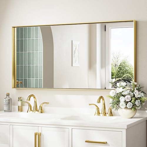 Keonjinn 48 x 24 In Gold Bathroom Mirrors for Over Sink Shiny Brushed ...