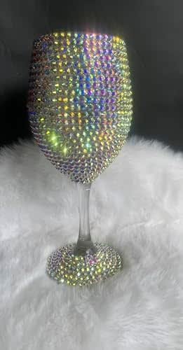 Amazon.com: Rhinestone Crystal Wine Glass, Handmade Bedazzled Glassware ...