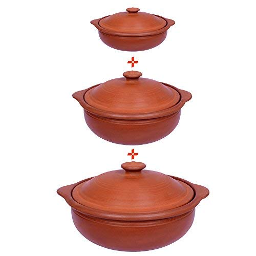 Buy MittiMagic Brown Flat Bottomed Clay Kadai Set with Lid (Capacity ...