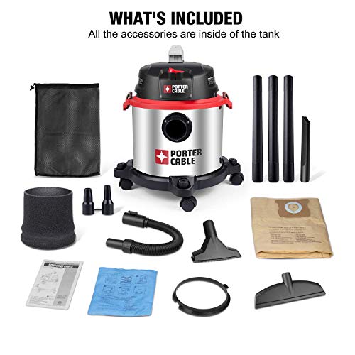 Buy Porter-Cable 5 Gallon Wet Dry Vacuum, 4 Peak HP Stainless Steel 3 ...