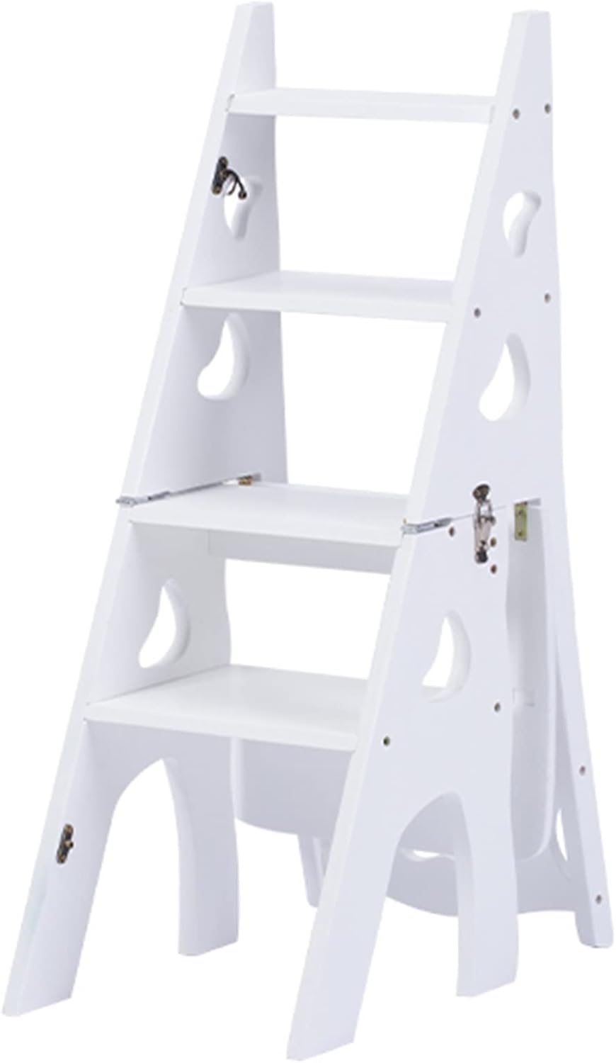 3-in-1 Convertible Folding Step Stool Portable Wooden Ladder Chair ...