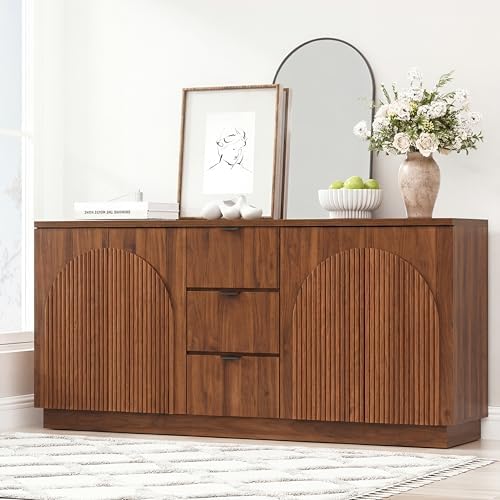 Amazon.com - Yechen 67" Walnut Fluted Sideboard Buffet Cabinet with 4 ...