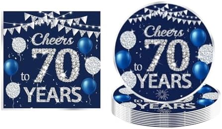 Amazon.com: Blue and Silver 70th Birthday Party Decorations Napkins and ...