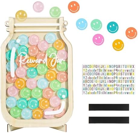 Smiley Reward Jar, Acrylic & Wooden Incentive Pot, Good Behavior Tool ...