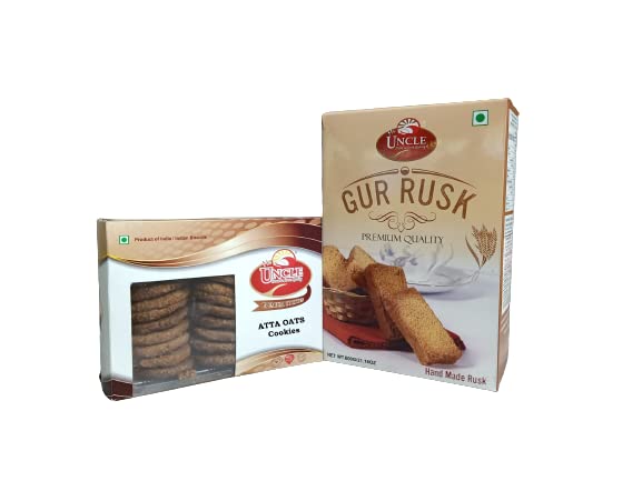 Mr Uncle Atta Oats Cookies (350 Gm) + Gur Rusk (600 Gm) Pack Of 2 ...