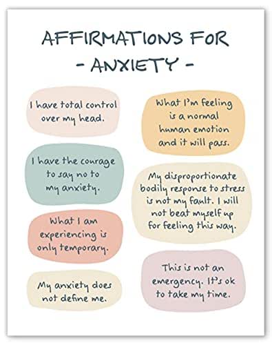 Amazon.com: Anxiety Affirmations Wall Art Print - Mental Health ...