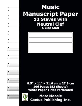 Music Manuscript Paper - 12 Staves with Neutral Clef - 5 Line Staff ...