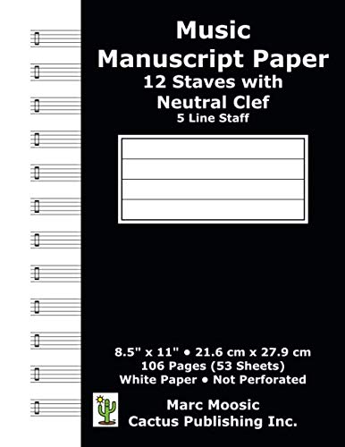 Music Manuscript Paper - 12 Staves with Neutral Clef - 5 Line Staff ...