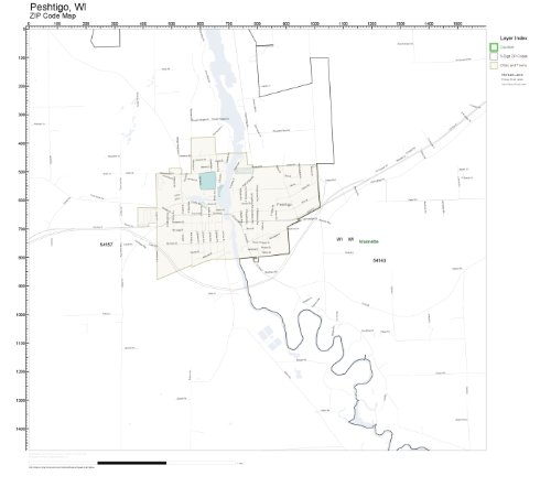ZIP Code Wall Map of Peshtigo, WI ZIP Code Map Laminated: Amazon.com ...