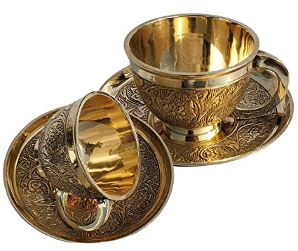 Buy NK Handicraft Premium Brass Cup Tea Plate Set of 2 Pieces| for ...