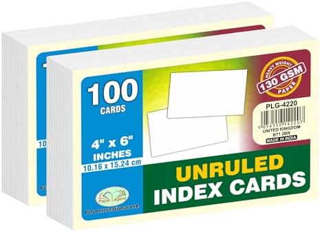 [Pack of 200] White Unruled Index Cards 130gsm Unlined Flash Cards ...