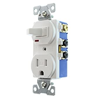 Eaton TR274W 3-Wire Receptacle Combo Single-Pole Switch with Tamper ...