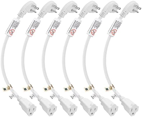 FIRMERST 1875W 1Ft Flat Plug 3 Prong Extension Cord 14 AWG 15A White, 6 ...