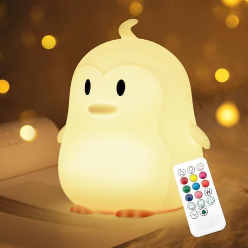 Nice Dream Cute Penguin Night Light for Kids, 9 Color Silicone Nursery ...