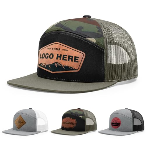 Personalized Custom Flat Bill Trucker Leather Patch Hat for Men & Women ...