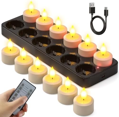 SoulBay Rechargeable Tea Lights, 12pcs Battery LED Flameless Tealight ...