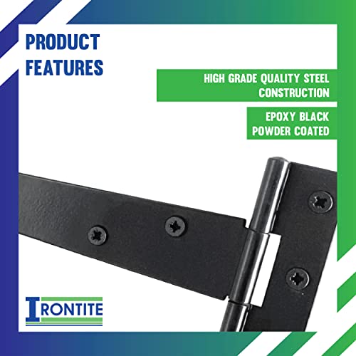 IRONTITE 1 Pair Black T Hinges 300mm (12), Gate Hinges for Wooden Gates ...