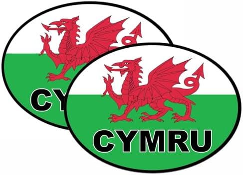 Pack of 2 Cymru Welsh Dragon Flag Oval Stickers Car Van Vehicle Self ...