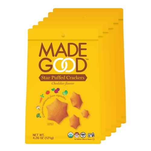 MadeGood Star Puffed Crackers, Cheddar, 6 Bags (4.26oz Each) Gluten ...