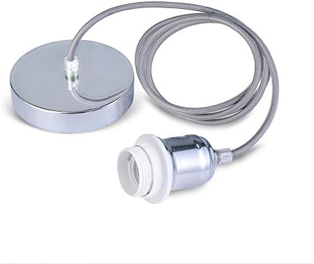 Modern Chrome Ceiling Rose,Pendant Light Fitting,Braided Flex E27 Lamp ...