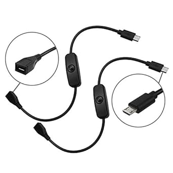 2 Pack Micro USB Cable with Power Switch Raspberry Pi Arduino USB 2.0 Short Micro-usb Charger ...