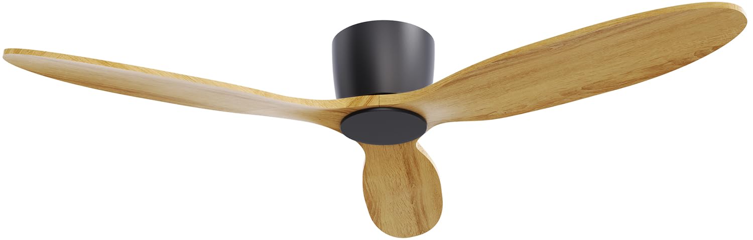 Flush Mount Ceiling Fan no light with Remote, 52 inch Low Profile Wood ...