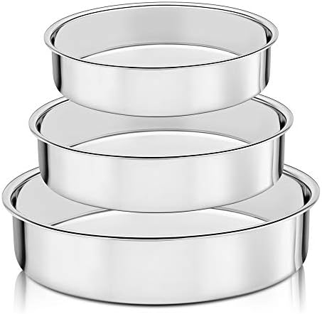 HaWare Cake Tin Set of 3, 100% Stainless Steel Round Cake Pan Baking ...