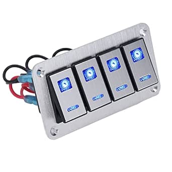 Marine Boat Rocker Switch, SPST Blue Backlight, 4 Gang Rocker Switch ...