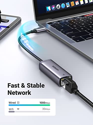 UGREEN USB C Ethernet Adapter, RJ45 1Gbps Gigabit LAN Adaptor, Aluminum ...