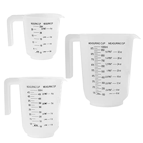 Plastic Lightweight Kitchen Measuring Jug Set of 3, Sturdy Hardwearing ...