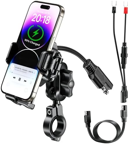 Amazon.com: BRCOVAN Motorcycle Phone Mount Handlebar Holder with Qi 15W ...