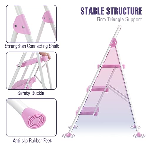 Snapklik.com : KINGRACK 3 Step Ladder, Sturdy Step Stool