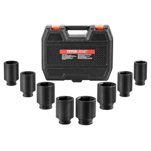 VEVOR Axle Nut Impact Socket Set, 1/2" Drive Deep 12-Point 8-Piece ...