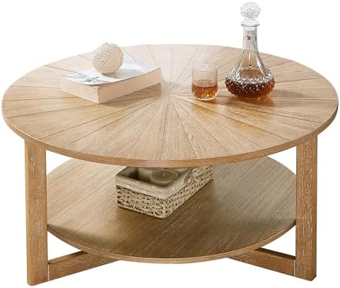 Amazon.com: LEEMTORIG Round Coffee Tables for Living Room, 2 Tier Solid ...