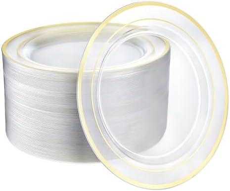 Amazon.com: 200 Pcs Clear Gold Plastic Plates - Disposable Party Plates ...
