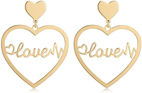 Love Letter Earrings for Women - 18k Gold Plated Heart Pendant Drop ...