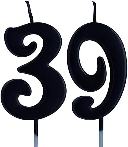 Amazon.com: Black 39th Birthday Candle, Number 39 Years Old Candles ...