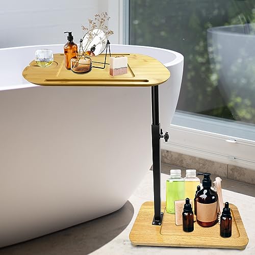 Bamboo Bathtub Tray Table with Adjustable Height, Bath Tub Tray ...