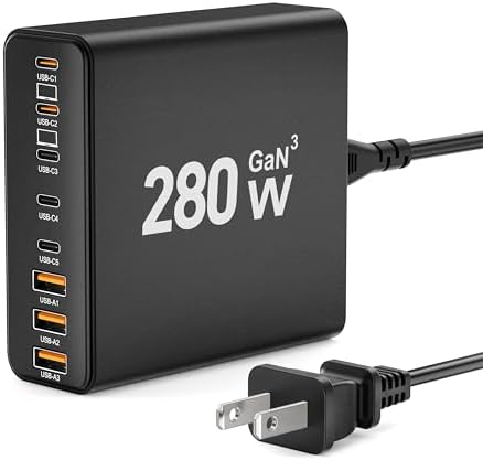 Amazon.com: 280W USB C Charger Block, 8-Port USB C Charging Station GaN III PD 65W Laptop ...
