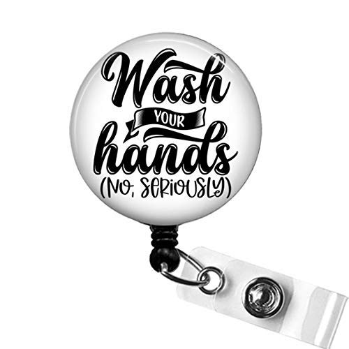Amazon.com: Wash Your Hands Badge Reel, Essential Worker ID Badge Reel ...