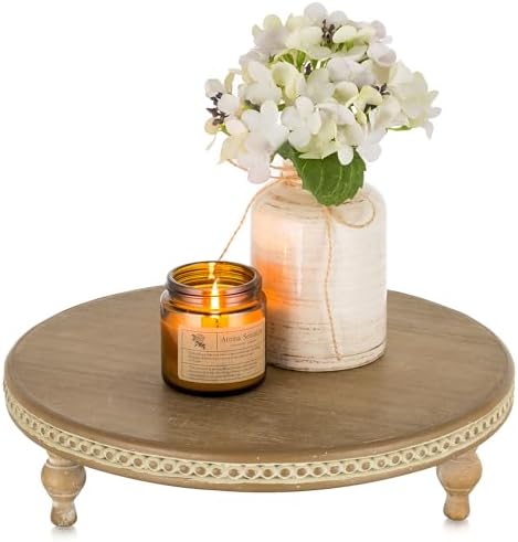 Hanobe Round Wood Display Risers: Beaded Decorative Trays for Coffee ...
