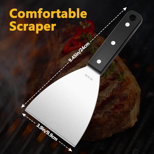 Griddle Scraper Set of 2, Leonyo 18/10 Stainless Steel Flat Top Grill ...