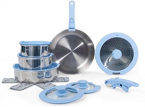 Amazon.com: DELUXE Pots and Pans Set Removable Handle, 16 Piece ...
