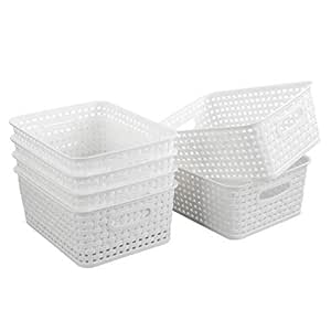 Nicesh 6-Pack White Plastic Small Storage Baskets, 10" x 7.7" x 4 ...